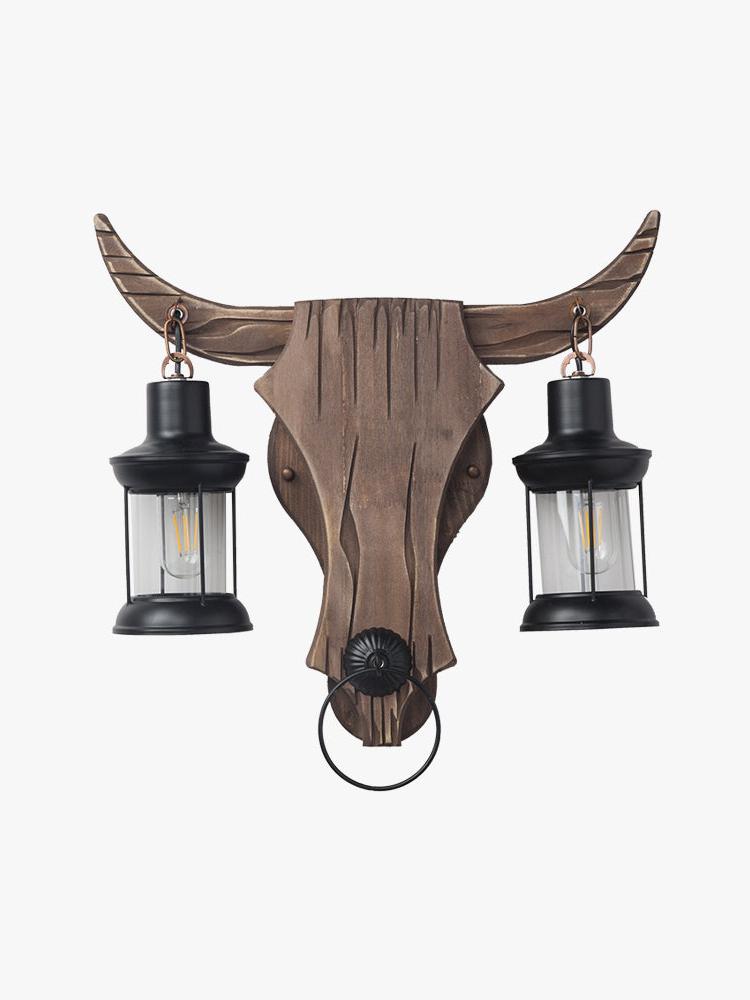Austin Bull Lantern Wall Light, 2 Lights, Wood & Metal